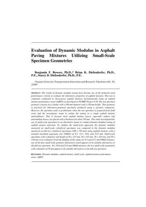 Pdf Evaluation Of Dynamic Modulus In Asphalt Paving Mixtures Utilizing Small Scale Specimen