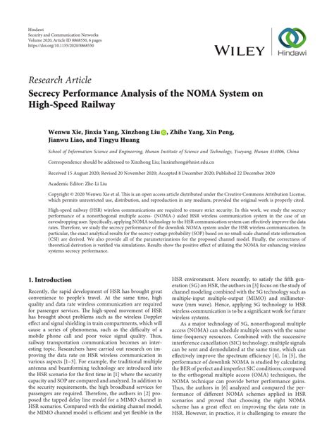 Pdf Secrecy Performance Analysis Of The Noma System On High Speed Railway