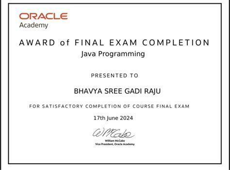 Java Oracleacademy Certification Gadiraju Bhavya Sree