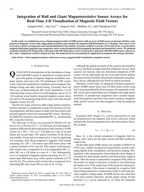 Pdf Integration Of Hall And Giant Magnetoresistive Sensor Arrays For Real Time 2 D