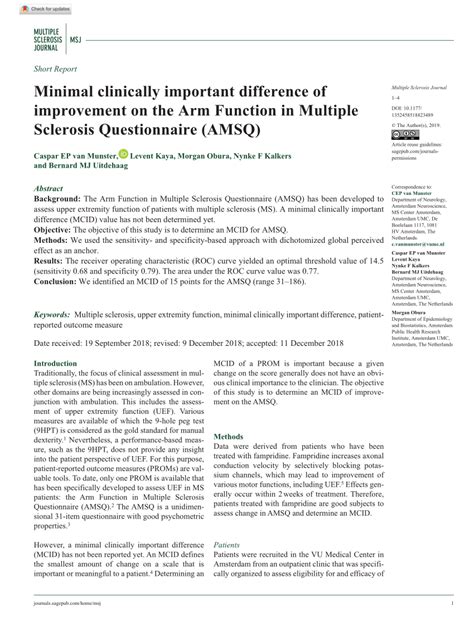 Pdf Minimal Clinically Important Difference Of Improvement On The Arm