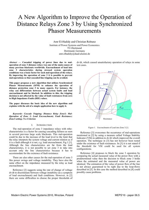 Pdf A New Algorithm To Improve The Operation Of Distance Relays Zone 3 By Using Synchronized