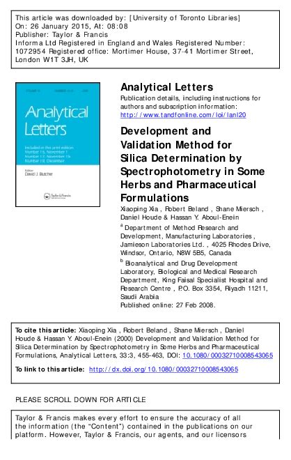 Pdf Spectrophotometric Silica Analysis In Herbs