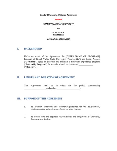 University Internship Affiliation Agreement Sample