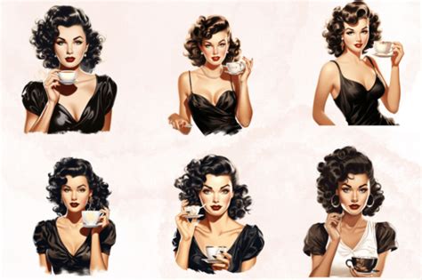Vintage Pin Up Black Coffee Girl Bundle Graphic By Graftify · Creative