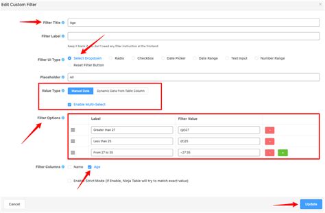 Custom Filters Ninja Tables Data Filtering