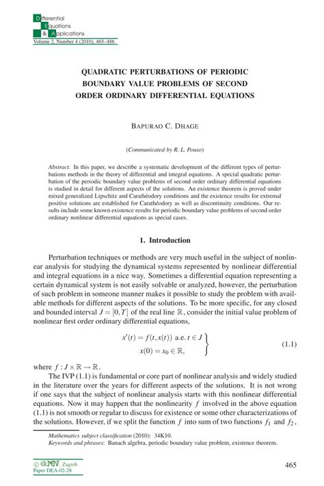 Pdf Quadratic Perturbations Of Periodic Boundary Value Problems Of Second Order Ordinary