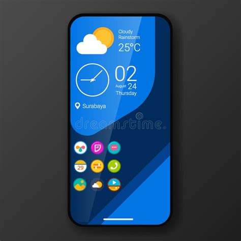 Blue Custom User Interface Home Screen Realistic Smartphone Design Stock Vector Illustration