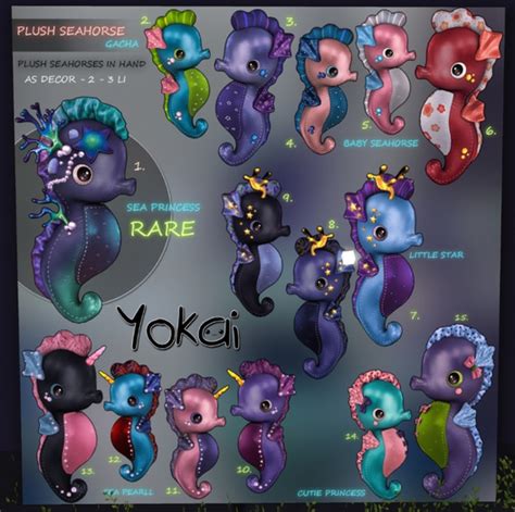 Second Life Marketplace 13yokai Plush Seahorse Sea Pearl Black