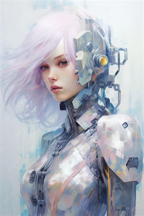 Premium Ai Image A Girl With A Robot Face And A Blue Light Behind Her