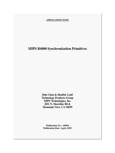 Mips R4000 Synchronization Primitives Application Note Pdf Cpu