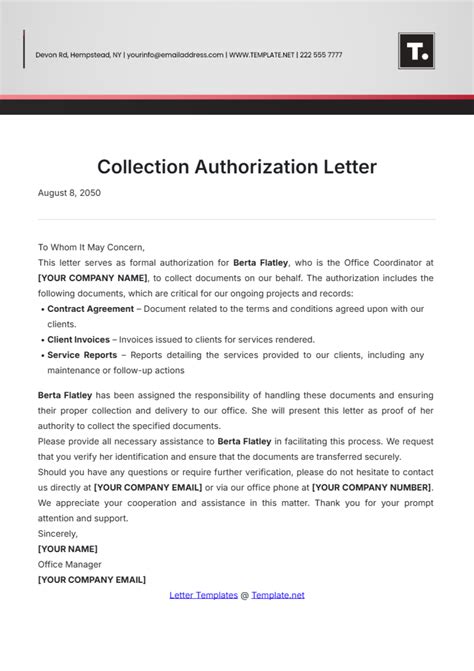 Free Collection Authorization Letter Template To Edit Online