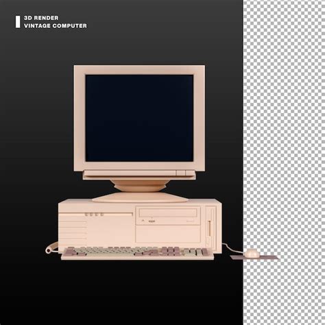 Premium Psd 3d Vintage Computer Monitor With Mouse Cpu And Keyboard From Front View