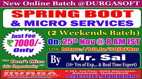 Spring Boot And Micro Services 2 Weekends Batch Online Training Durgasoft Youtube
