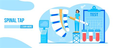척추 탭 환자 개념 벡터의 생검 척추에 뇌척수액을 복용 종양 전문의 요추 천자 과정 종양학의 작은 닥터는 환자를 취급하고 암을 싸우십시오 생검에 대한 스톡 벡터 아트 및