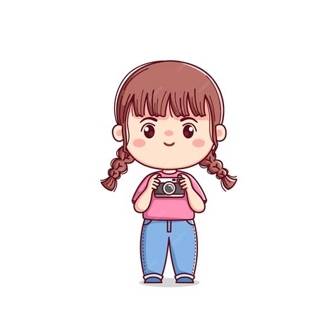 Premium Vector Cute Photographer Girl Kawaii Chibi Character Holding