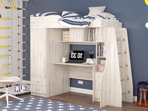 Кровать двухъярусная КД 02 с лестницей ЛС 01 сосна лофт кремовая Intelli Купить в Komod Bc