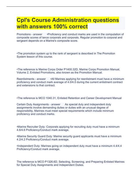 Cpls Course Administration Questions With Answers 100 Correct Corporals Course Stuvia Us
