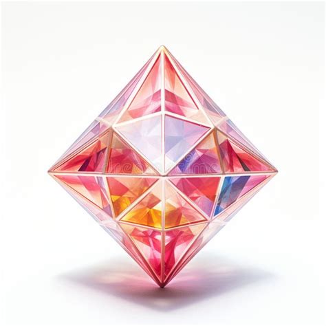 Abstract Polyhedral Shape On White Background Dark Pink And Light Gold