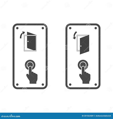 Set Intercom Icon Push Or Pull Door Open The Door Push Button Vector CartoonDealer Com