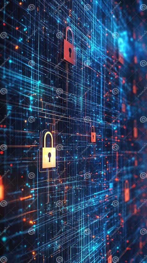 Abstract Digital Network With Glowing Padlocks Stock Illustration Illustration Of Graphic
