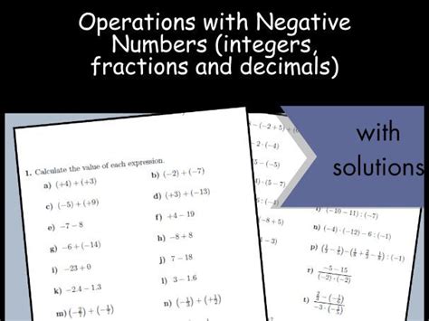 operations with negative numbers integers fractions and decimals