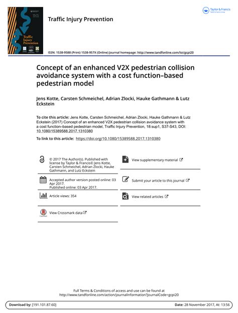 Pdf Concept Of An Enhanced V2x Pedestrian Collision Avoidance System With A Cost Function