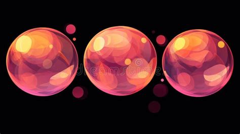 Three Colorful Translucent Bubbles Against A Dark Background Showcasing Vibrant Hues Stock