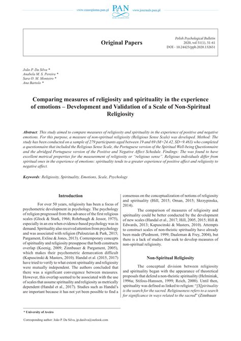 Pdf Comparing Measures Of Religiosity And Spirituality In The Experience Of Emotions