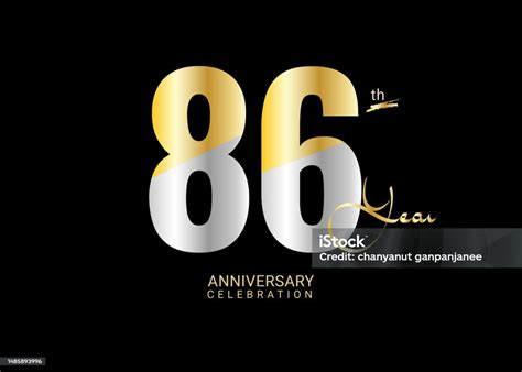 86 주년 기념 금색과 은색 벡터 템플릿 86 숫자 로고 디자인 86 번째 생일 로고 로고 타입 기념일 축하를위한 벡터 기념일 포스터 초대장 0명에 대한 스톡 벡터 아트 및