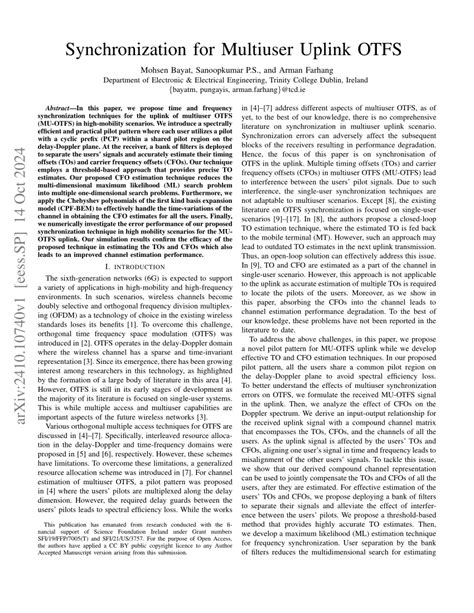 Pdf Synchronization For Multiuser Uplink Otfs