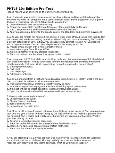 Phtls 10th Edition Pre Pdf