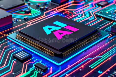 High Tech Ai Microchip With Colorful Circuitry Close Up Cybernetic Innovation Futuristic