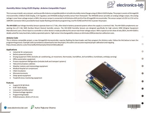 Humidity Meter Using Oled Display Arduino Compatible Electronics