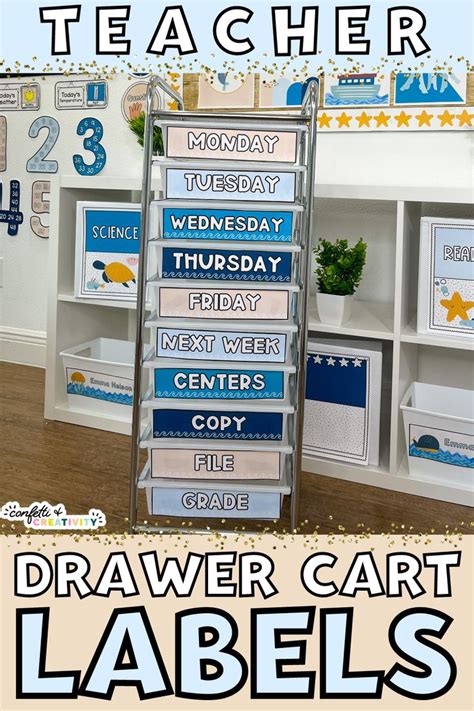 Ocean 10 Drawer Rolling Cart Labels Confetti And Creativity