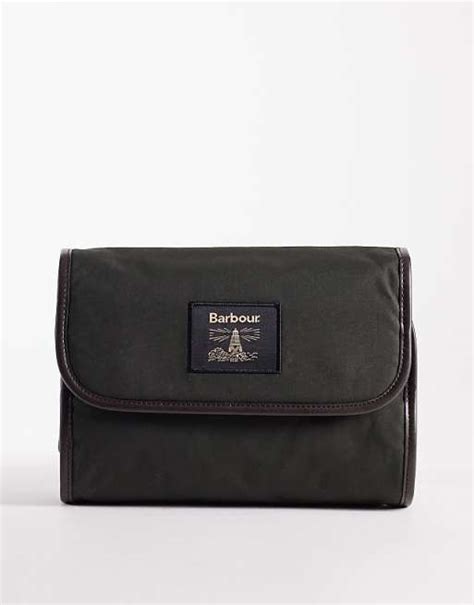 Barbour Dry Wax Hanging Logo Washbag In Green Asos