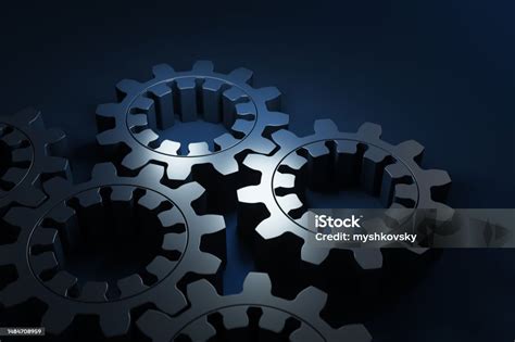 파란색 배경에 금속 기어의 클로즈업입니다 3d 렌더링 그림입니다 0명에 대한 스톡 사진 및 기타 이미지 0명 강철 개념 Istock
