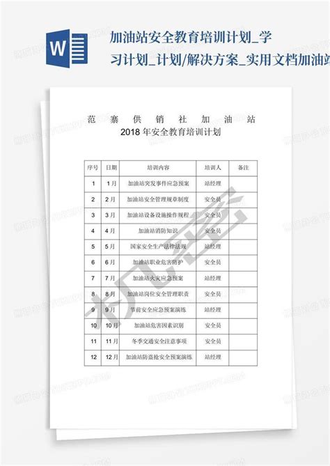 加油站安全教育培训计划学习计划计划解决方案实用文档 加油站word模板下载编号lnyekbob熊猫办公