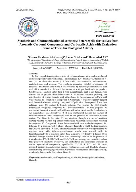 Pdf Synthesis And Characterization Of Some New Heterocyclic Derivatives From Aromatic Carbonyl