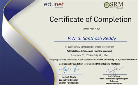 Ai Ml Internship Growthmindset Ibm Srmap Naga Sai Santhosh