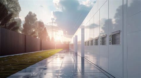 Modern Outdoor Data Center With Serene Sky Background Premium Ai