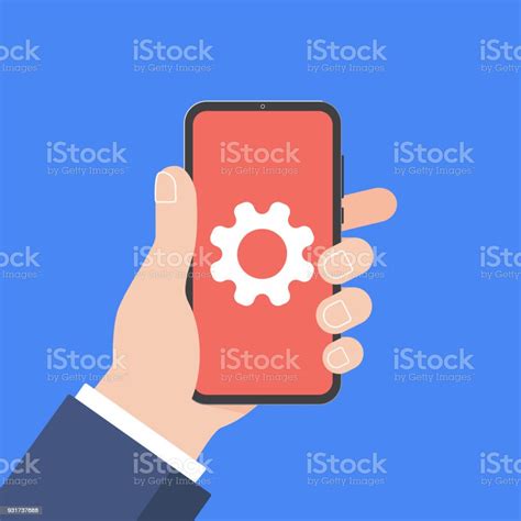 손을 잡고 밝은 파란색 배경에 고립 된 검은 휴대 전화 X와 인간의 손에 스마트폰 플랫 디자인 벡터 일러스트 레이 션에 방패에 표시 개념에 대한 스톡 벡터 아트 및 기타