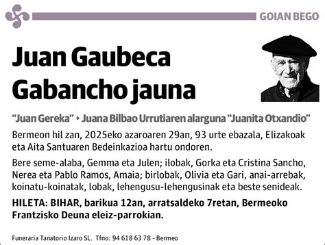 Juan Gaubeca Gabancho Esquela El Correo