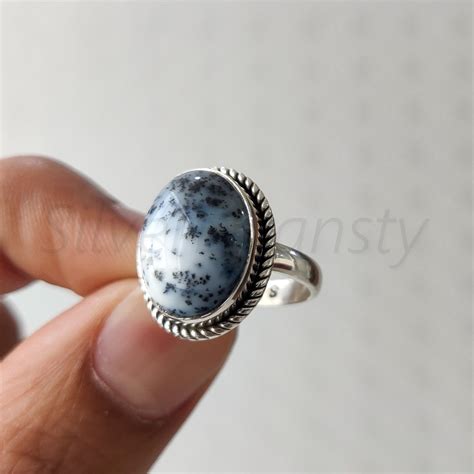Dendritic Opal Ring Oval Gemstone 925 Sterling Silver Handmade Etsy