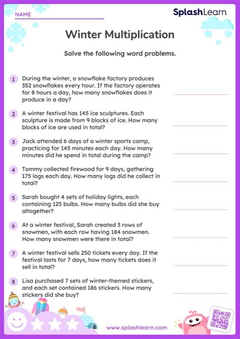 Multiply 3 Digit Numbers And 1 Digit Numbers Winter Word Problems