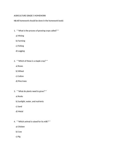 Agriculture Grade 5 Homework Pdf Agriculture Crops