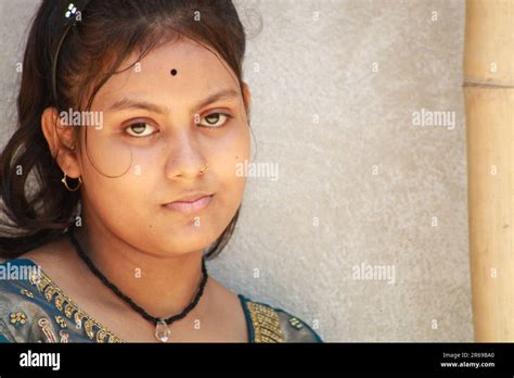 Portrait Of A Beautiful Young Teenage Girl Indian Nationality Against