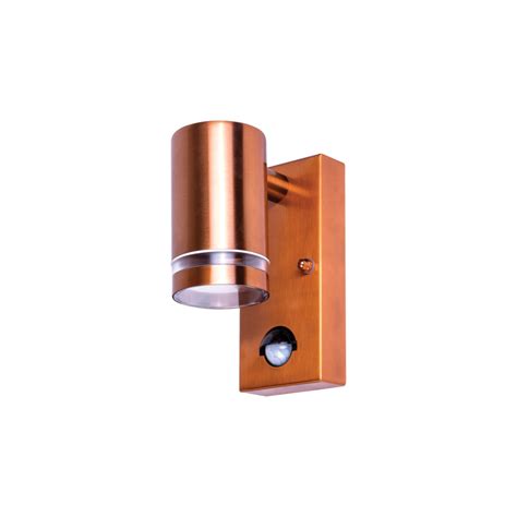 Downward Facing Outdoor Wall Light In Copper Complete With Pir Ip65