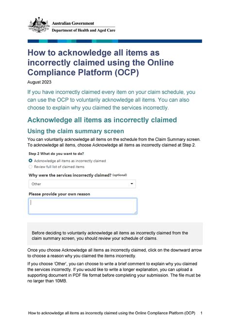 How To Acknowledge All Items As Incorrectly Claimed Using The Online Compliance Platform Ocp