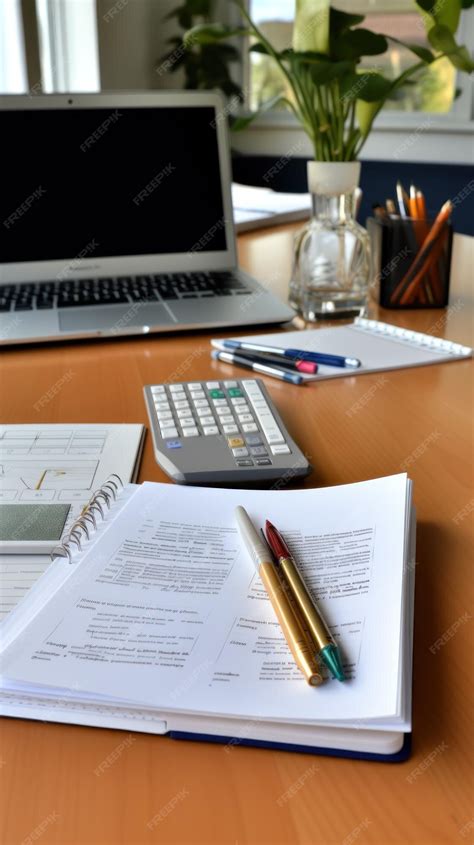 Desk With Notepad And Pen Next To Keyboard Premium Ai Generated Image